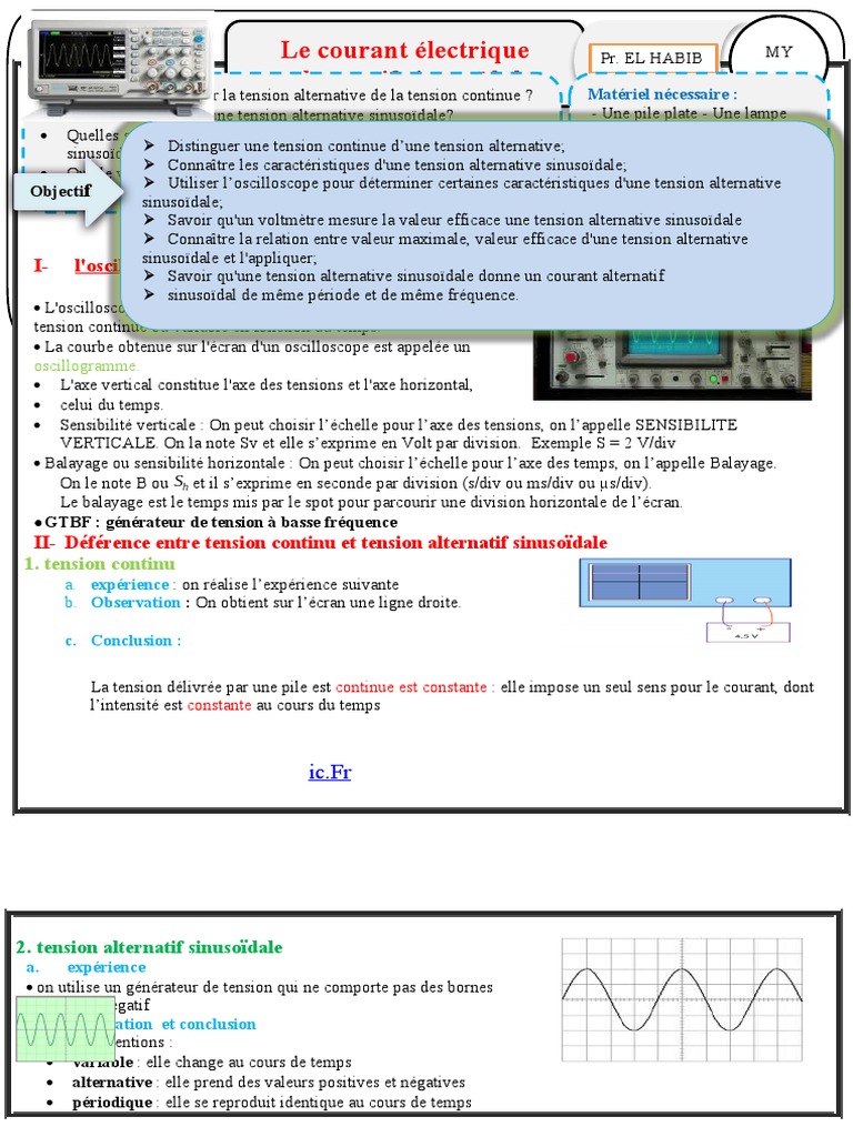 Cours 2 - Courant Alternatif | PDF | Moyenne quadratique | Tension ...