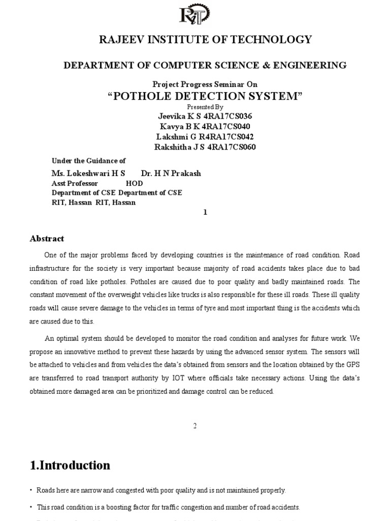 Pothole Detection PPT PERFECT | PDF | Road | Computer Engineering