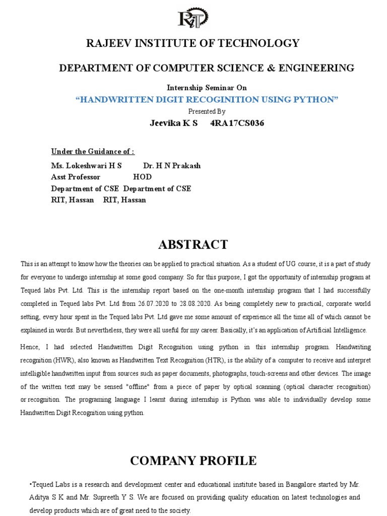 Jeevika's Internship on Digit Recognition | PDF | Cybernetics ...