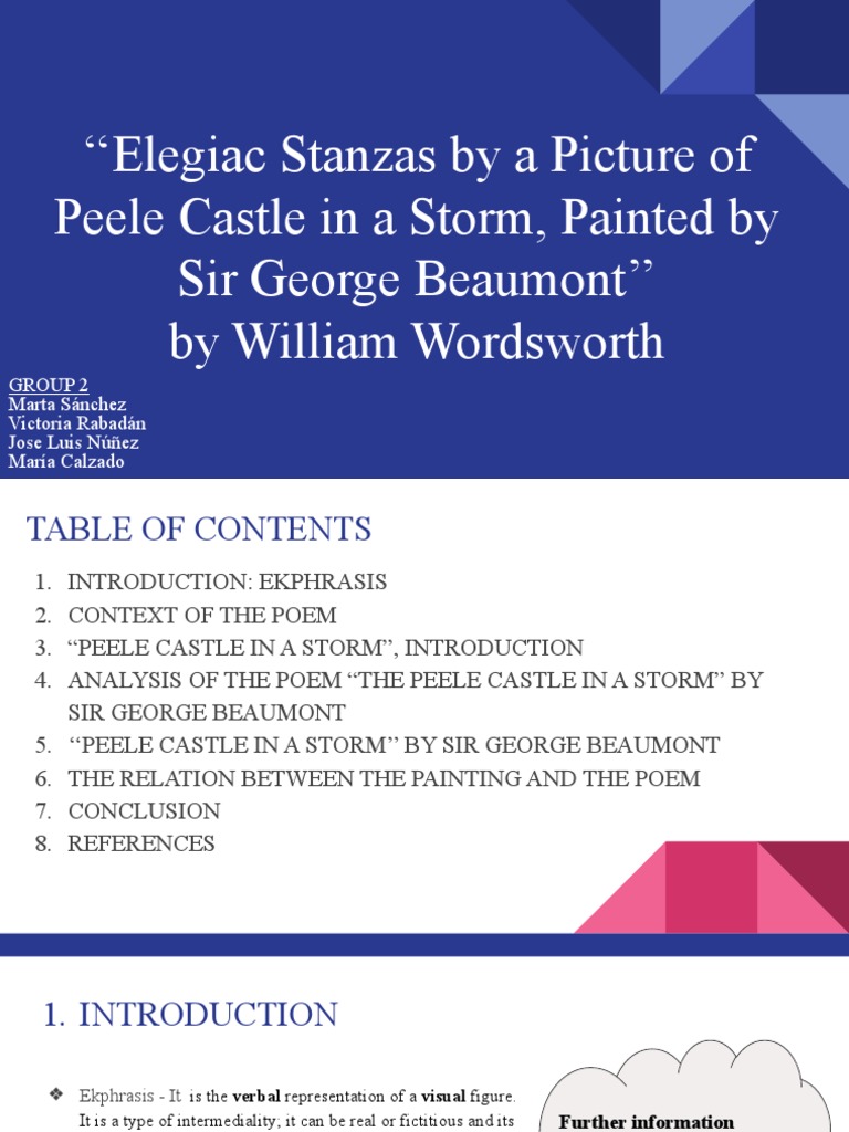 Elegiac by A Picture of Peele Castle in A Storm, Painted by Sir George ...