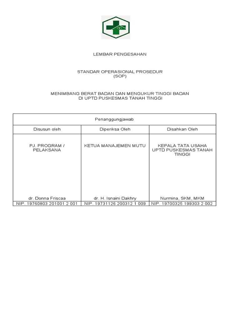 SOP Menimbang Berat Badan Dan Mengukut Tinggi Badan | PDF