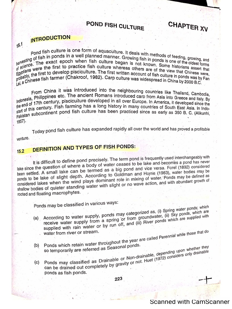 Pond Fish Culture | PDF