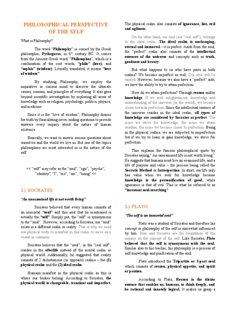 Philosophical Perspective of The Self | PDF | Soul | Philosophy Of Self