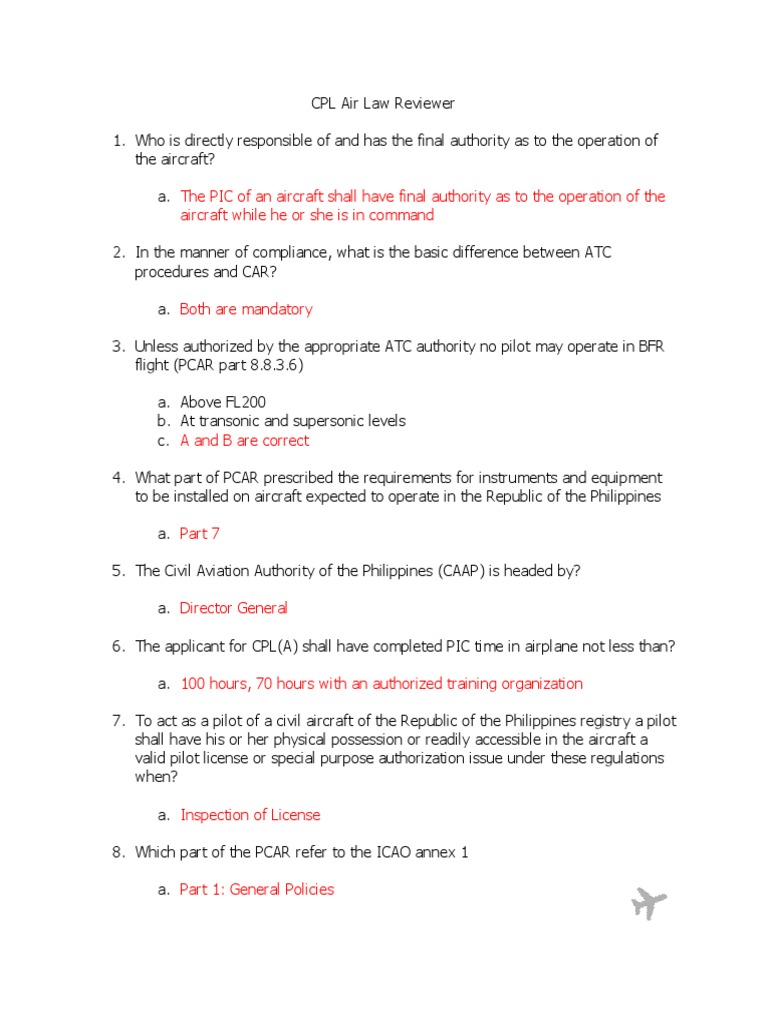 CPL Air Law Reviewer: Key Concepts and Regulations for Commercial Pilot ...
