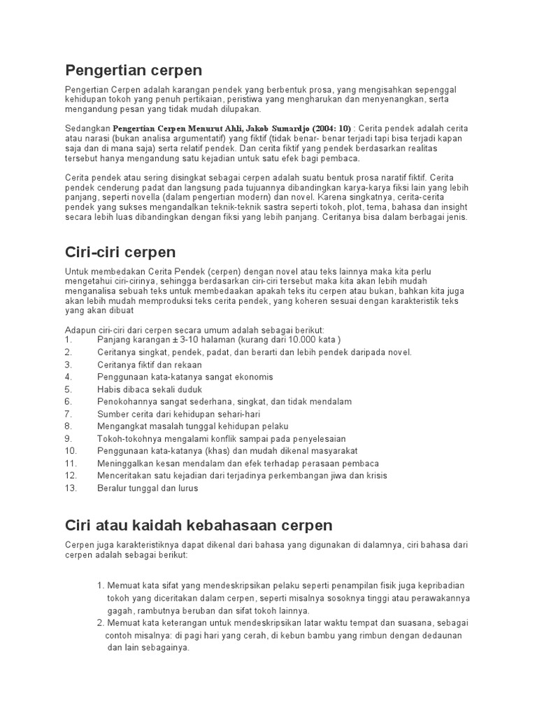 Rangkuman Materi Cerpen Kelas 11 | PDF