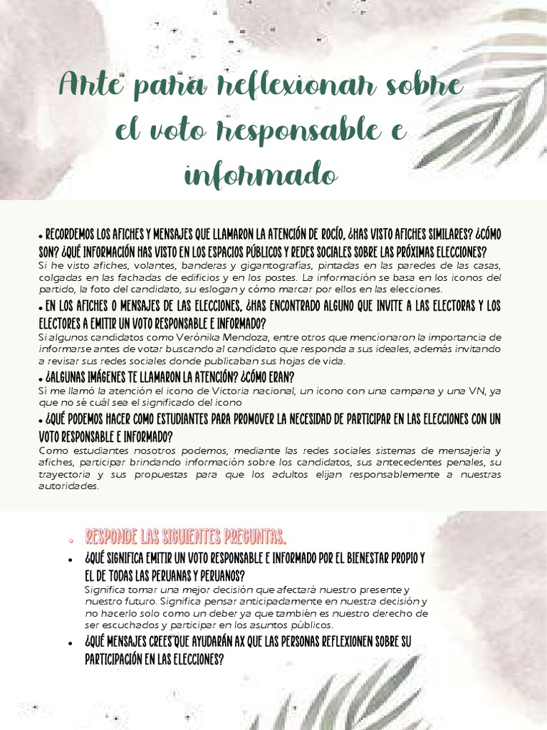 Arte para Reflexionar Sobre El Voto Responsable e Informado | PDF