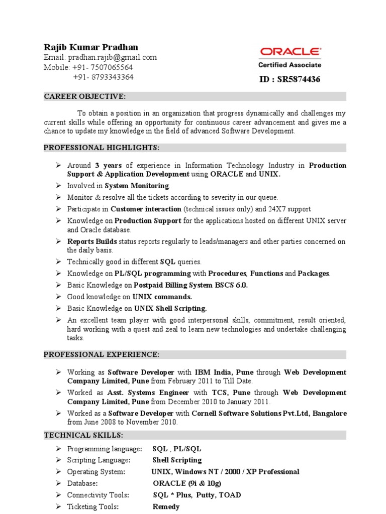 Rajib Resume | PDF | Oracle Database | Scripting Language