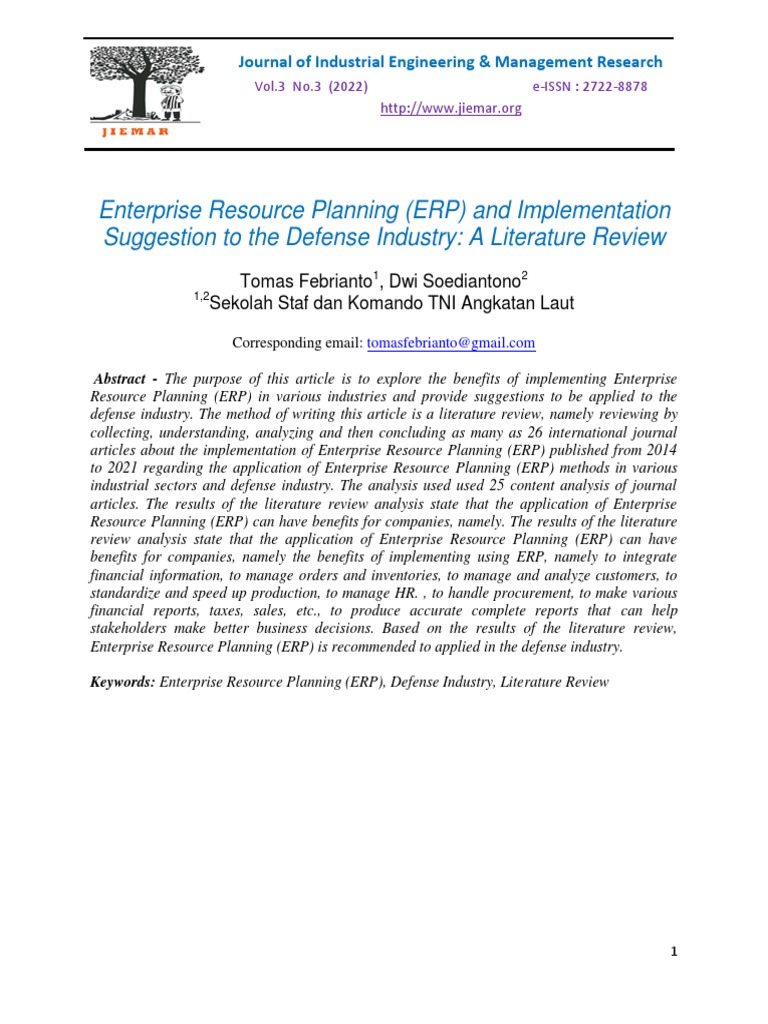 ERP Implementation in Defense Industry | PDF | Enterprise Resource ...