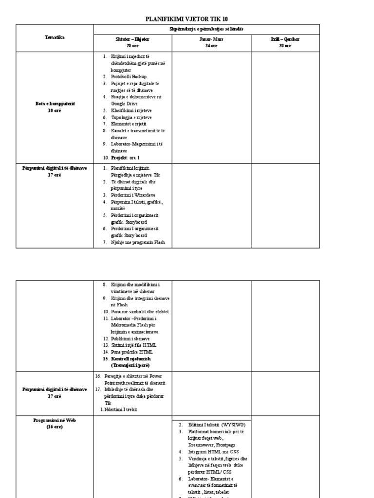 Plani Vjetor Tik 10 Ideart | PDF