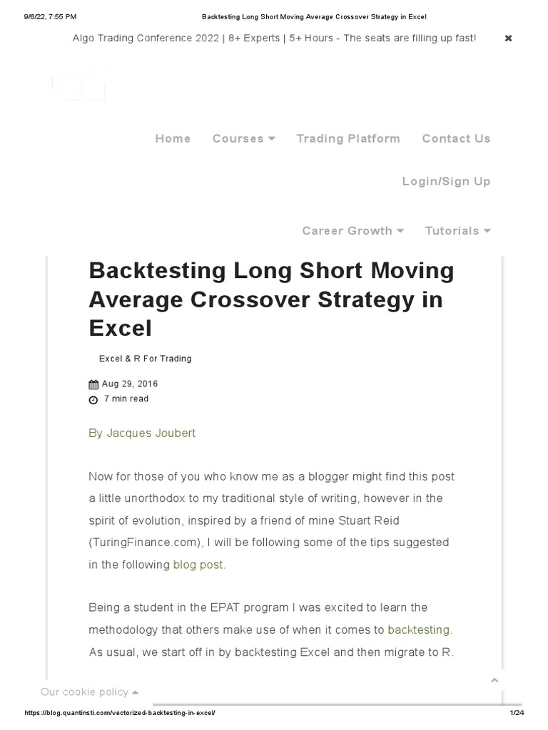 Backtesting Long Short Moving Average Crossover Strategy in Excel | PDF ...