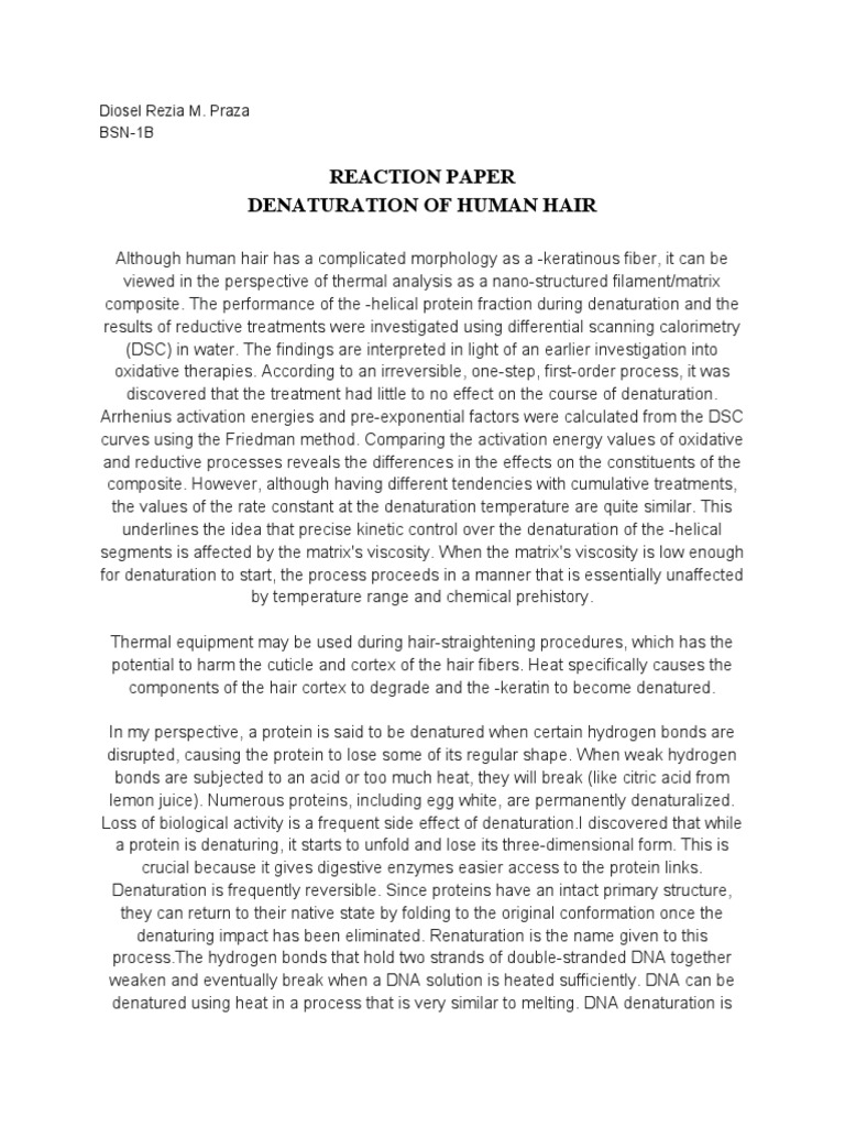 Denaturation of Human Hair | PDF | Denaturation (Biochemistry) | Dna