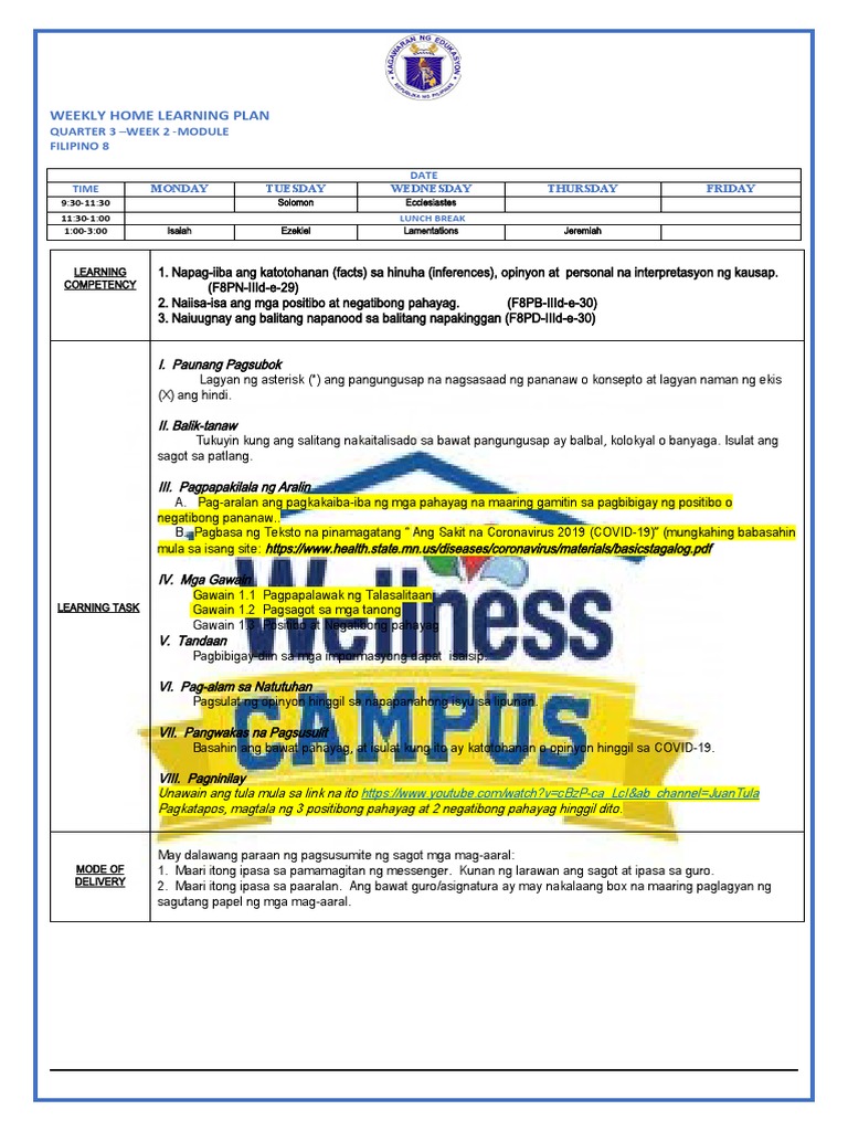 Filipino 8 Q3 W2 WHLP | PDF