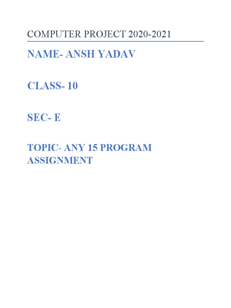 Computer Project 2020 Pdf Array Data Structure String Computer Science