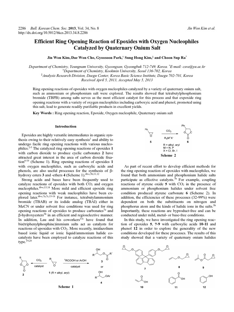Ring Opening Reaction of Epoxides | PDF | Chemical Reactions | Catalysis
