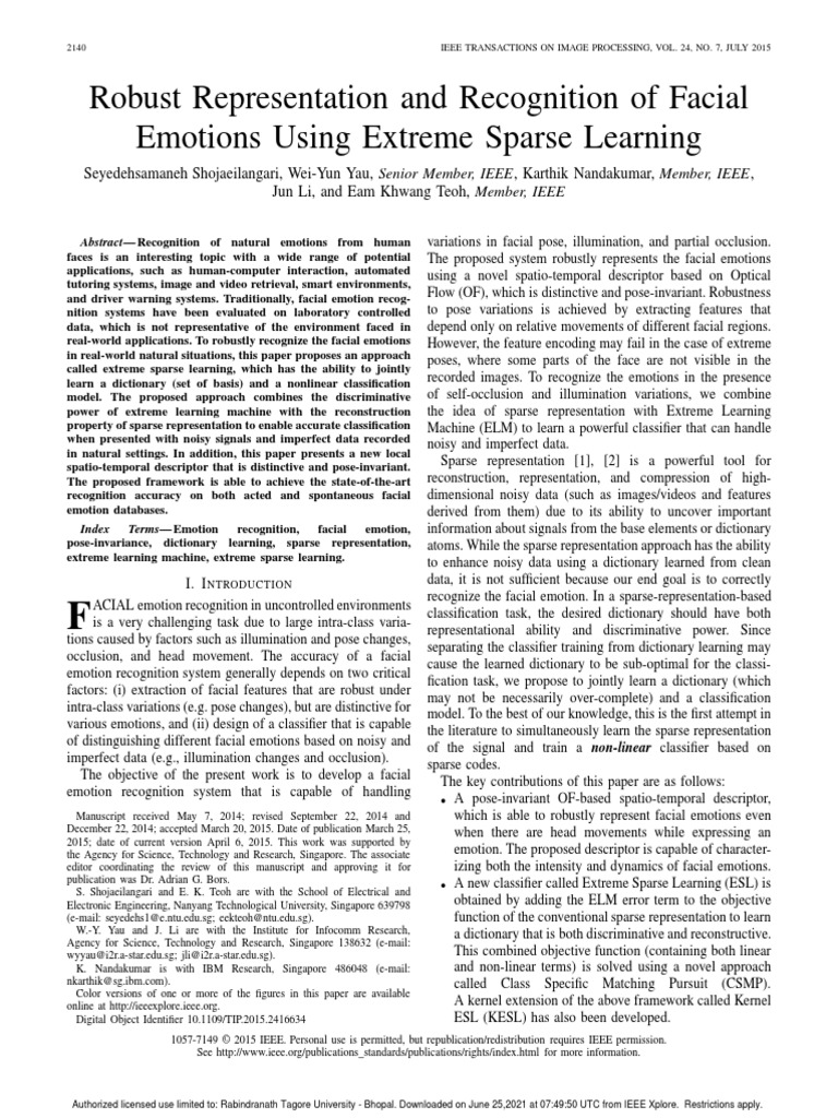 Robust Representation And Recognition Of Facial Ieee 2015 Pdf Statistical Classification