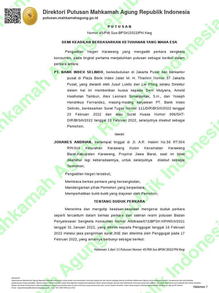 Putusan 45 PDT - Sus-Bpsk 2022 PN KWG 20220822125412 | PDF