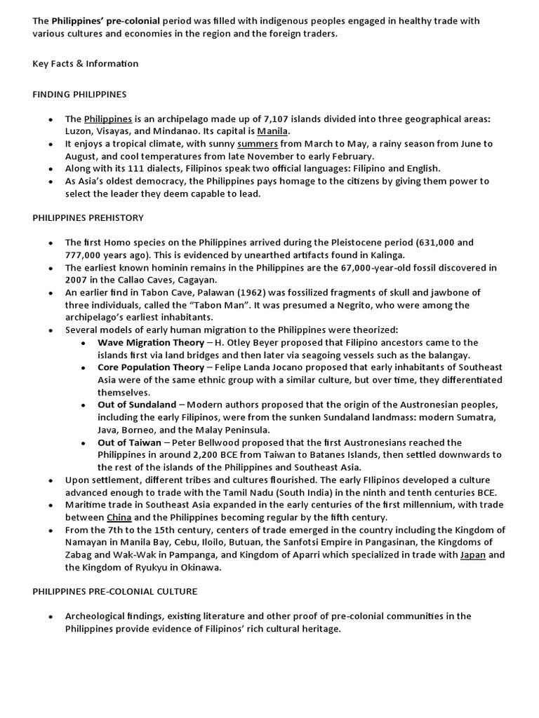 Pre Colonial Period Notes and Quiz | PDF | Philippines | Southeast Asia