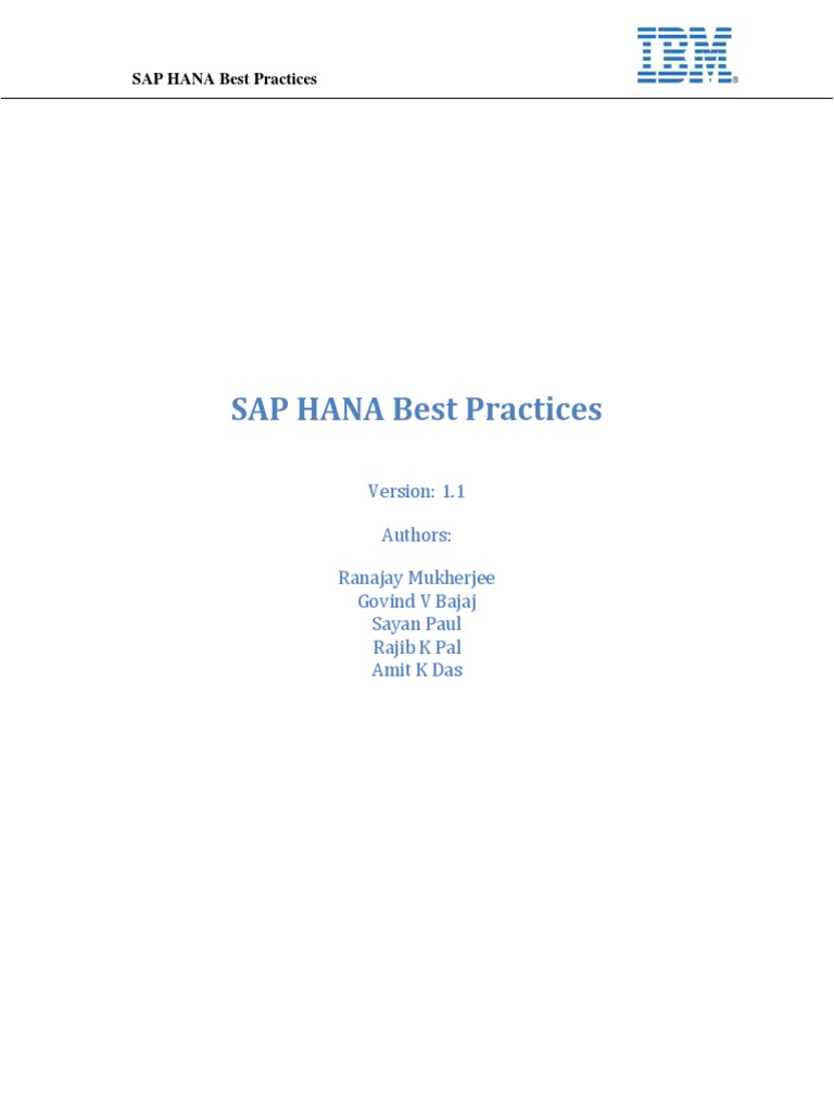 SAP Enterprise HANA Best Practices V1.1 | PDF | Databases | Software SAP Enterprise HANA Best Practices V1.1 | PDF | Databases | Software