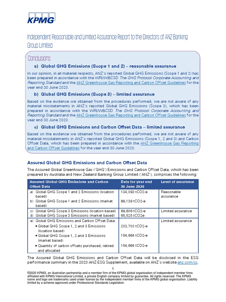 Ghg-Assurance-Statement-2020 ANZ | PDF | Business | Economies