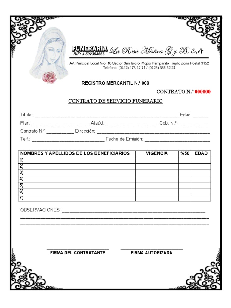 Planilla de Inscripcion de Servicios Funebres | PDF