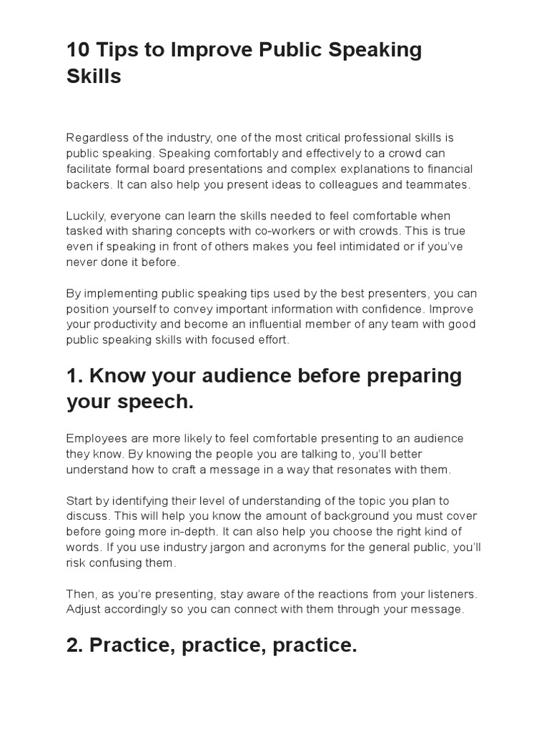 10 Tips to Enhance Public Speaking Skills | PDF | Public Speaking | Speech