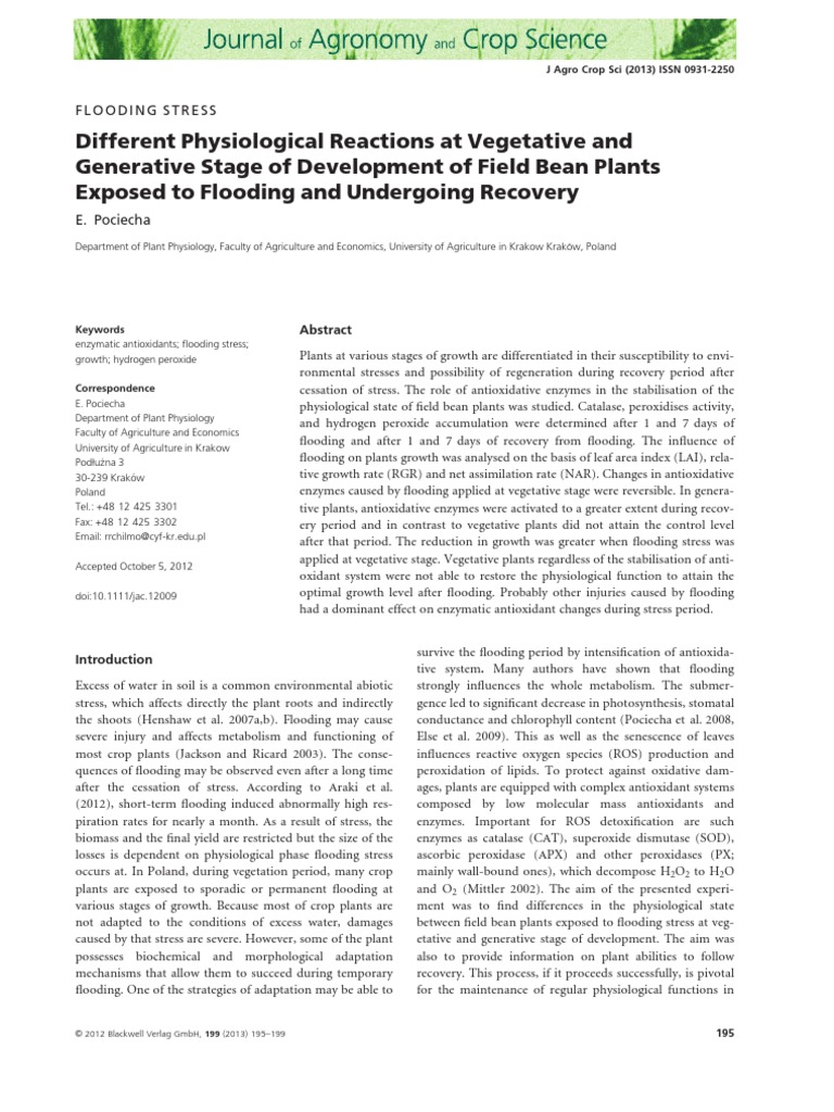 Pociecha-2013-Journal of Agronomy and Crop Science | PDF | Antioxidant | Reactive Oxygen Species