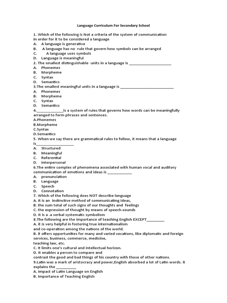 Exam in Language Curriculum | PDF