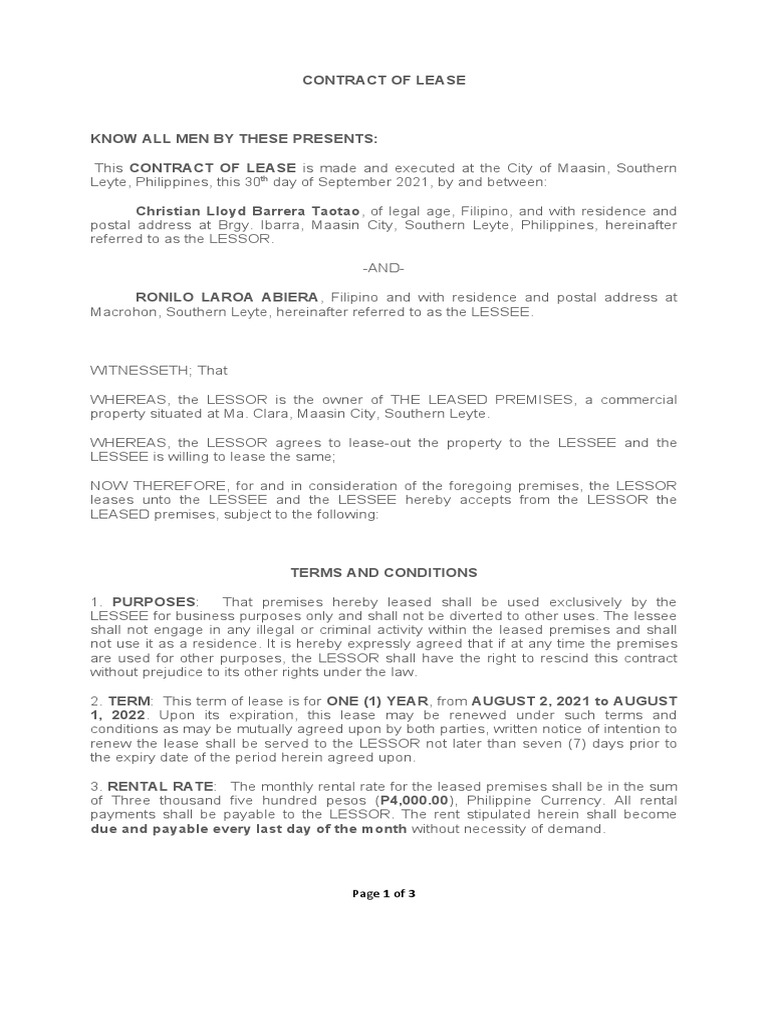 Contract of Lease 2 | PDF | Lease | Common Law