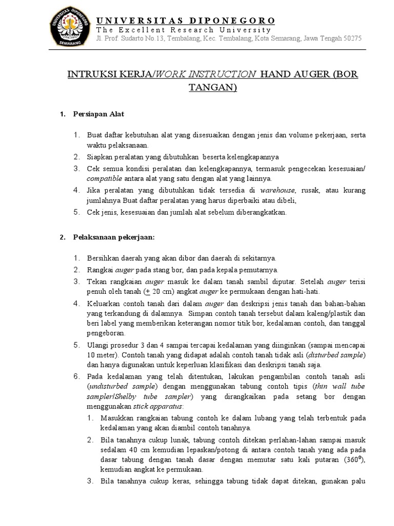 Instruksi Kerja Bor Tangan | PDF | Sains & Matematika