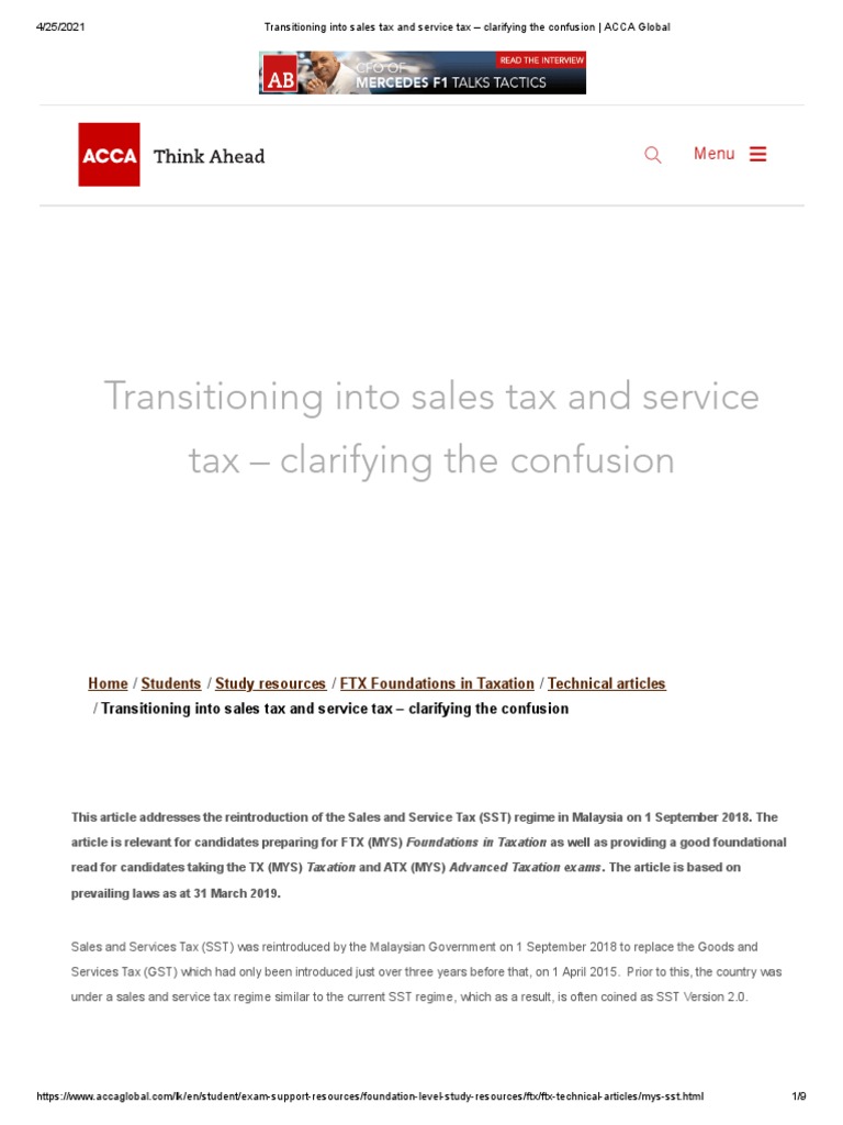 Transitioning Into Sales Tax and Service Tax - Clarifying The Confusion | Download Free PDF ...