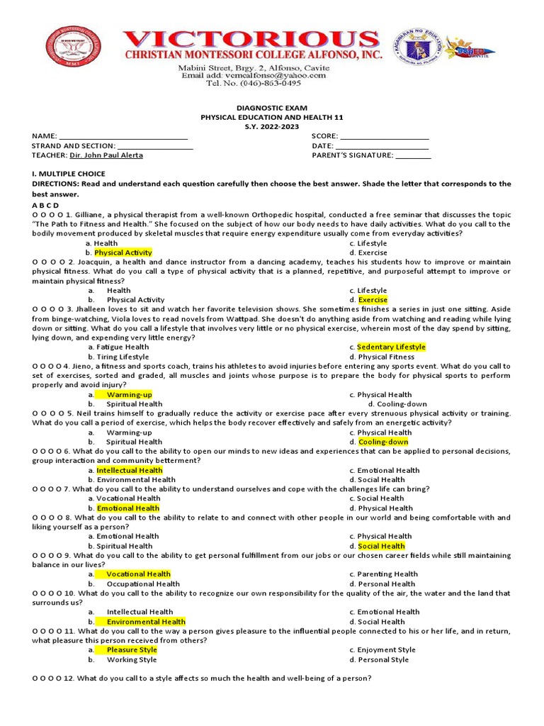 Physical Education and Health Exam 2023 | PDF | Stress (Biology) | Dances