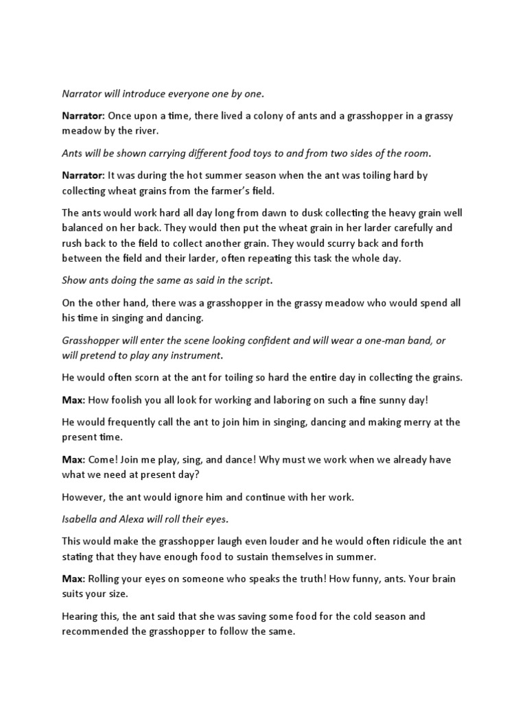 The Ant and The Grasshopper Script | PDF