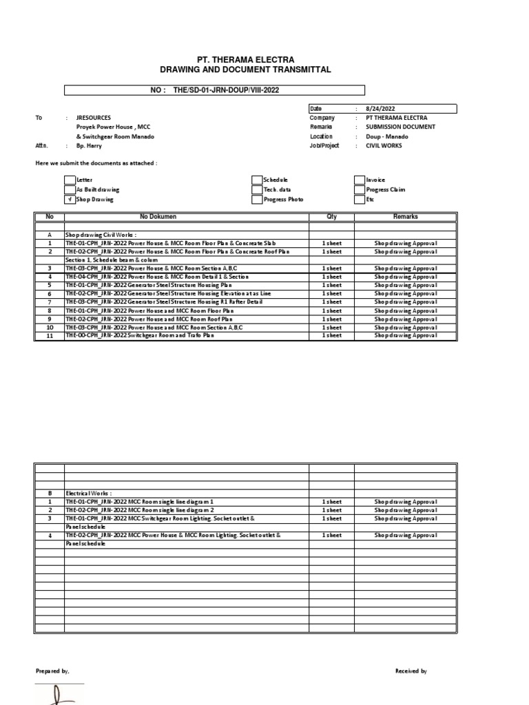 Shop Drawing Transmittal Document | PDF | Buildings And Structures | Design