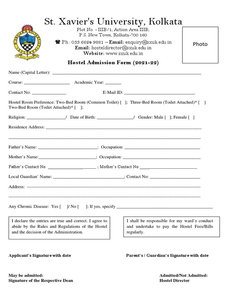Hostel Admission Form | PDF