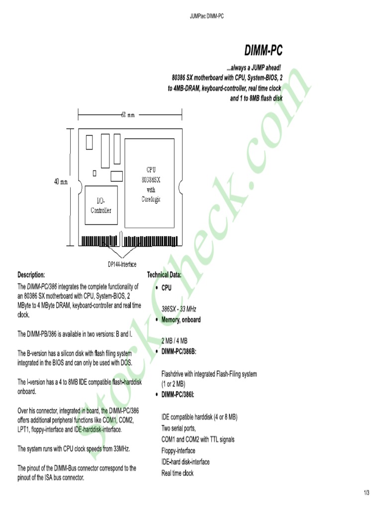 Kontron JUMPtec DIMM-PC-386 CPU Board Datasheet1xxx 1544404873 2 | PDF