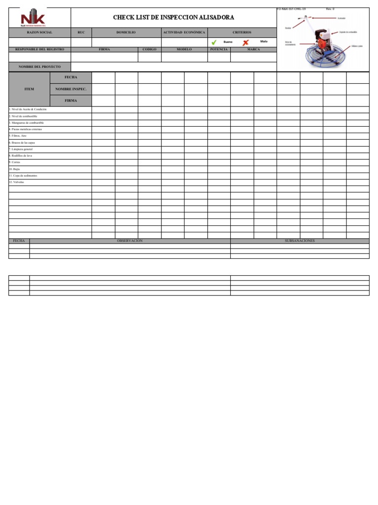 Checklist de Inspección de Alisadoras | PDF