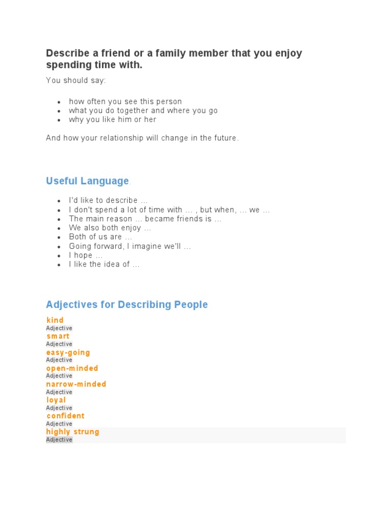 Describing People Speaking Activity | PDF