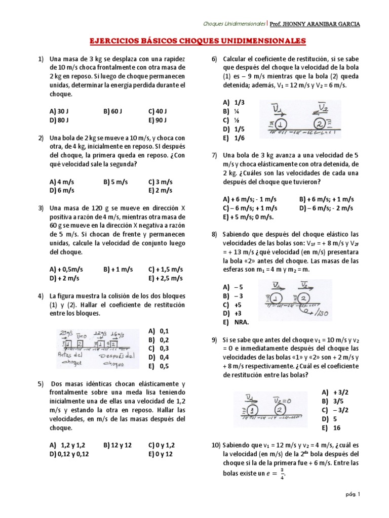 Ejercicios sobre Choques Unidimensionales | PDF | Cantidad | Ciencias ...
