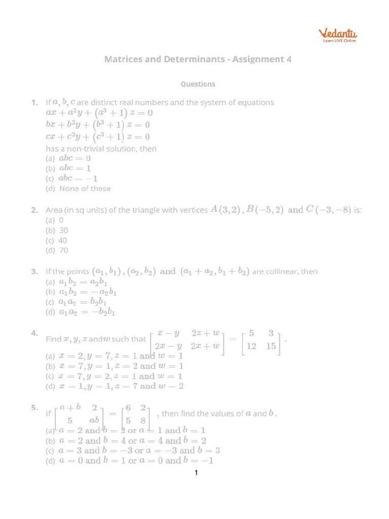 Matrices and Determinants - Assignment 4 | PDF