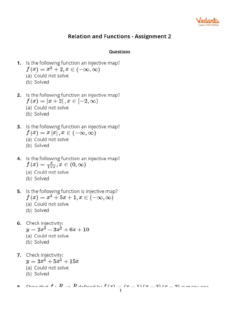 Relation And Functions Assignment 2 Pdf
