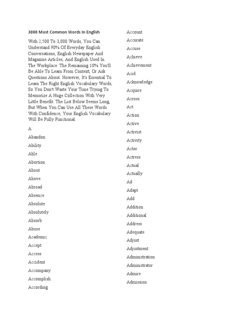 3000 Most Common Words in English | PDF | English Language | Economics