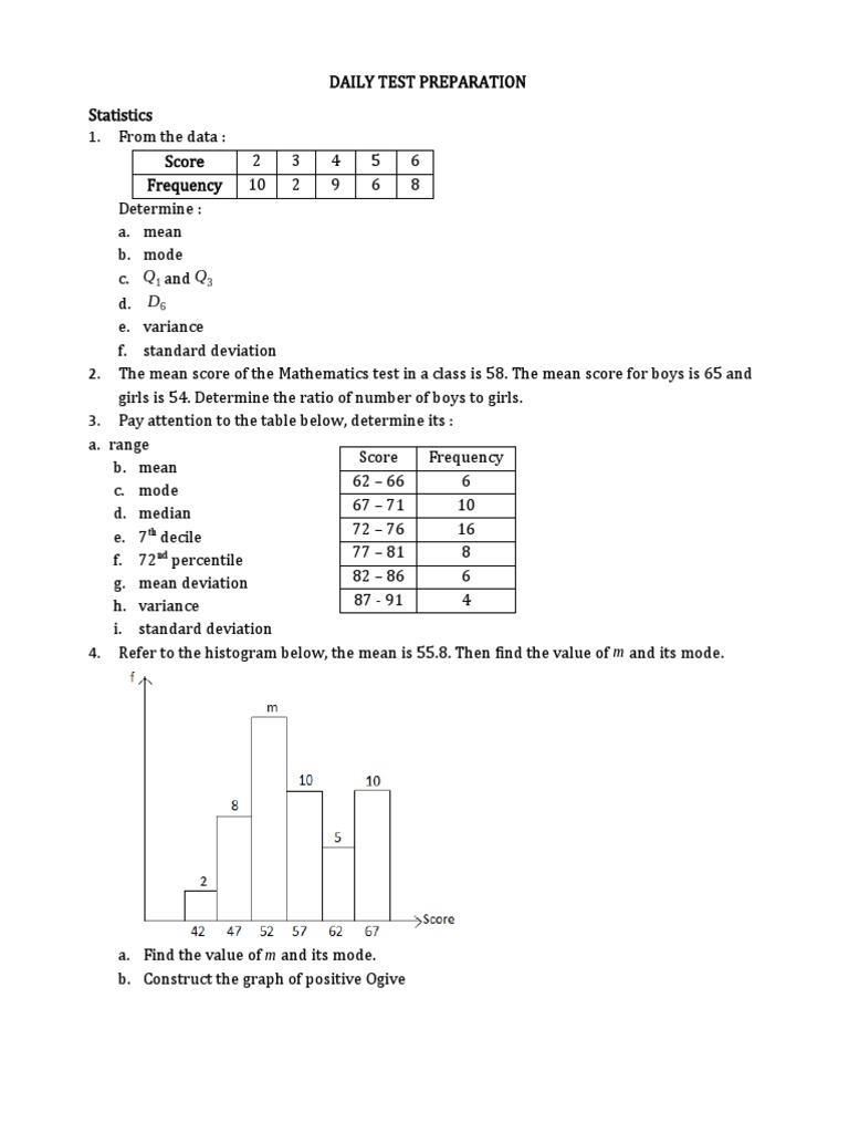 DAILY TEST Statistics+probability | PDF | Probability | Mode (Statistics)