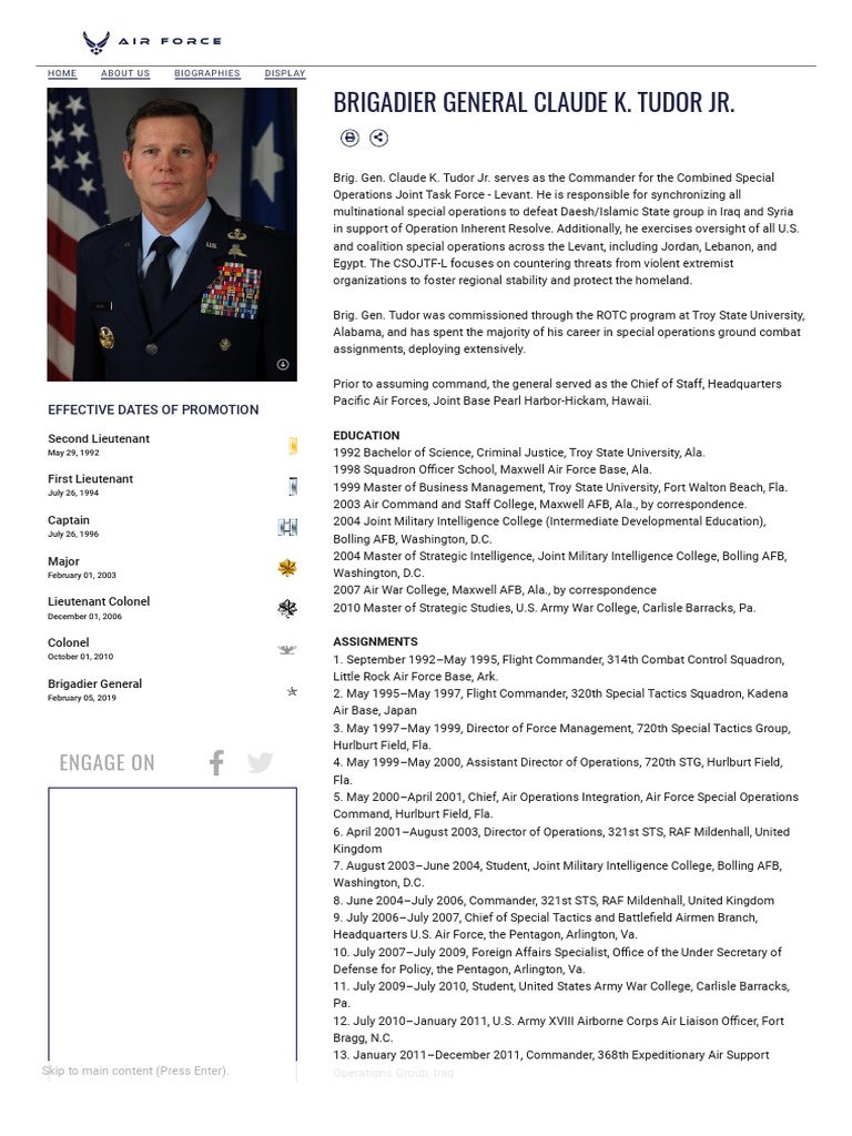 CLAUDE K. TUDOR JR. - Air Force - Biography Display | PDF | United ...