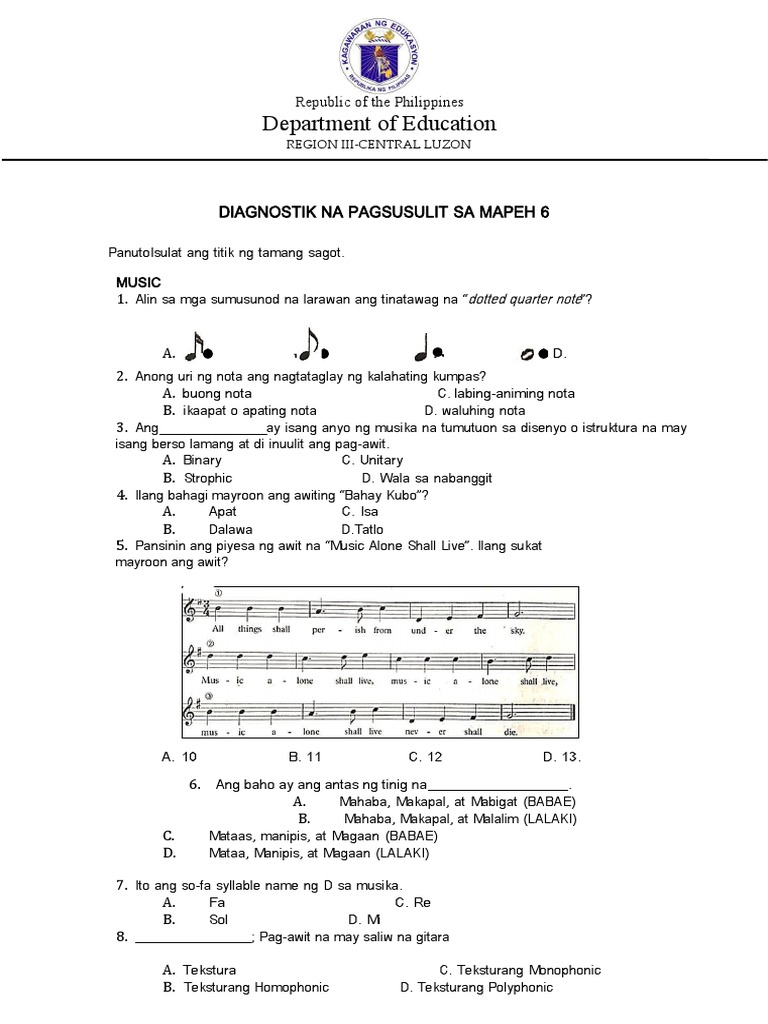 Grade 5 MAPEH Assessment Tool FINAL | PDF