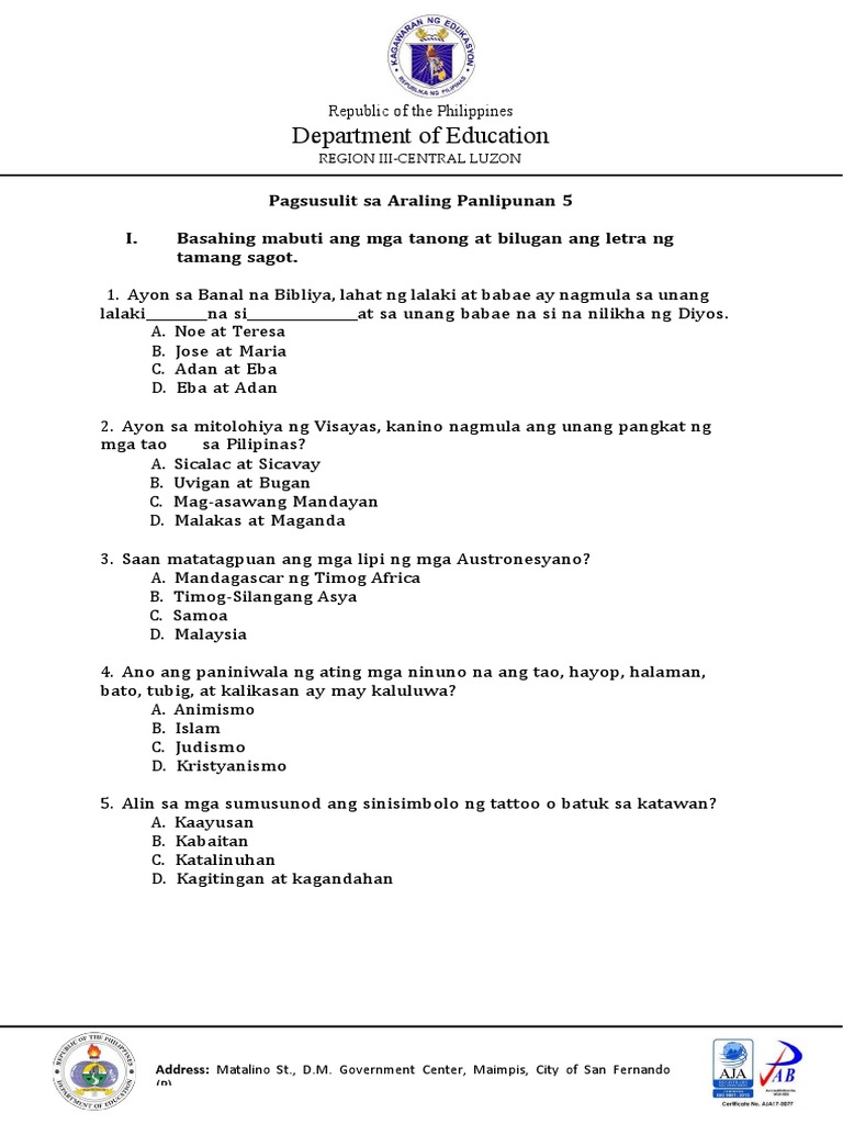 Gr. 5 Ap - Assessment Tool - Tos | PDF