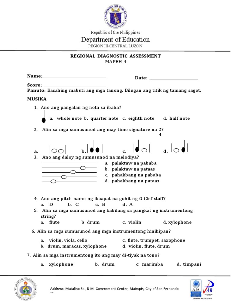 Regional Assessment MAPEH 4 FINAL | PDF