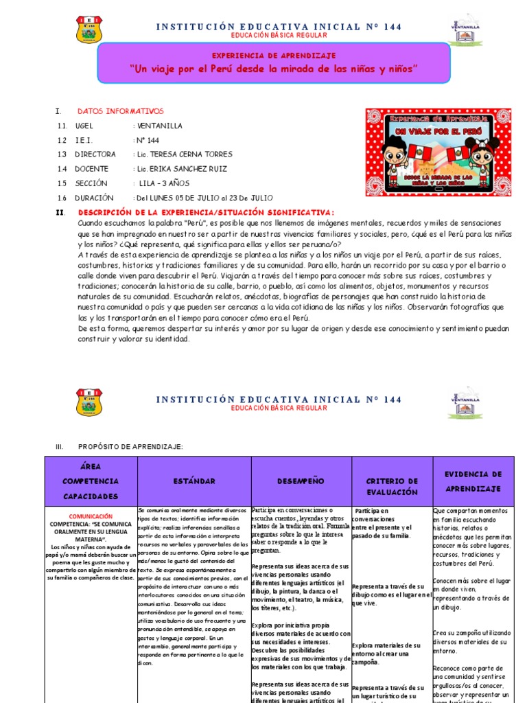 Proyecto 1 Un Viaje Por El Peru Desde La Mirada de Las Niñas y Los ...