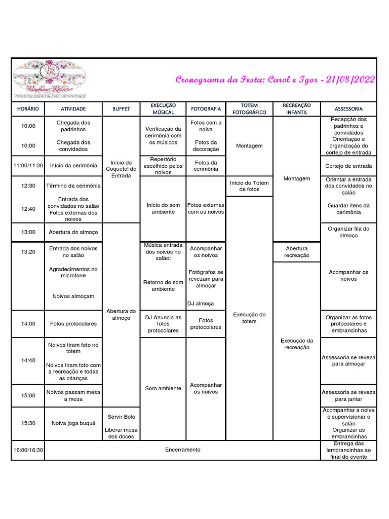 Cronograma - Festa | PDF