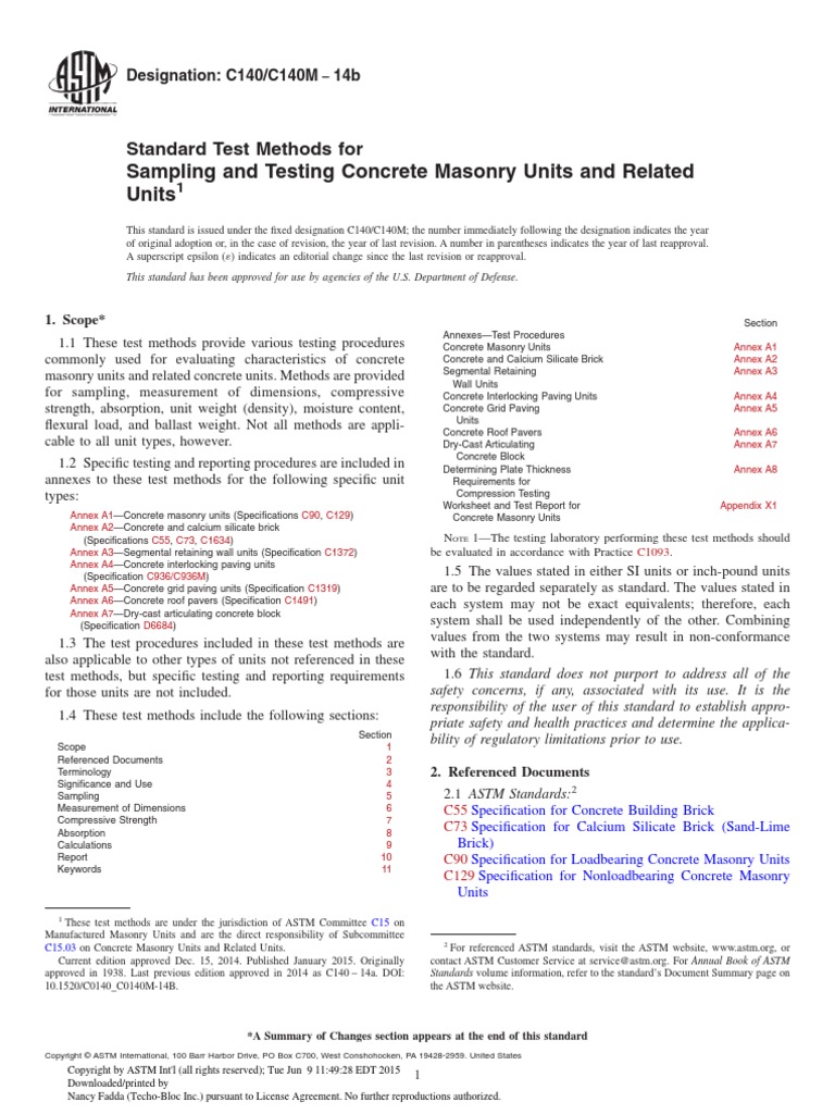 ASTM C140 Sampling and Testing Concrete Masonry Units and Related | PDF ...