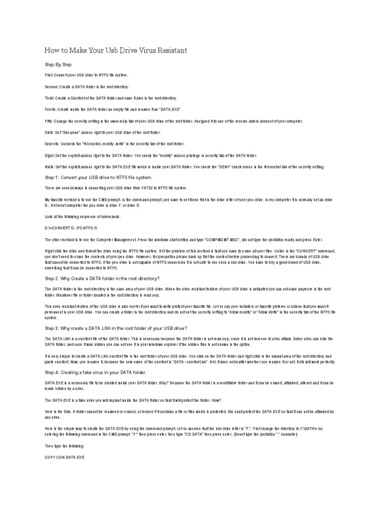 How To Make Your Usb Drive Virus Resistant | PDF | Computer File | File System